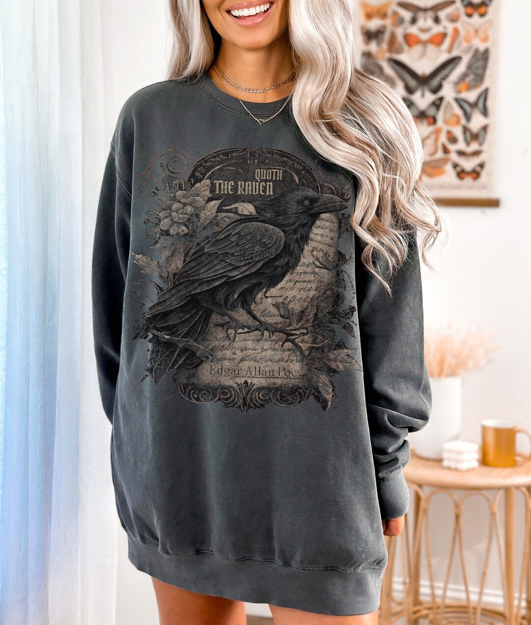 Edgar Allan Poe Sweatshirt Vintage Raven Shirt Boook Reading Sweater ...