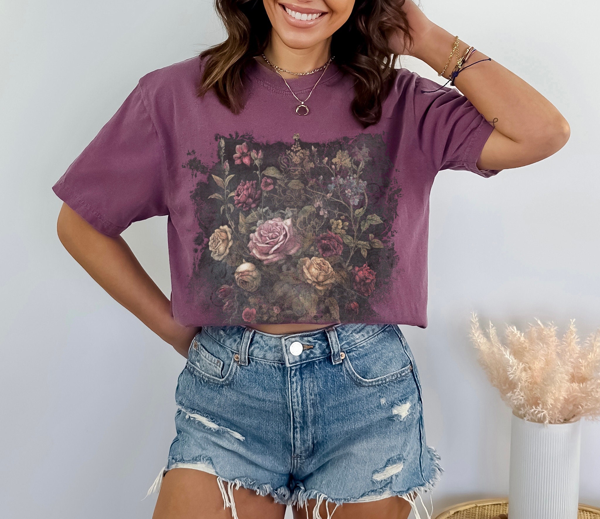 Vintage Roses Shirt Vintage Flower Tshirt Retro Roses Shirt Oversized ...
