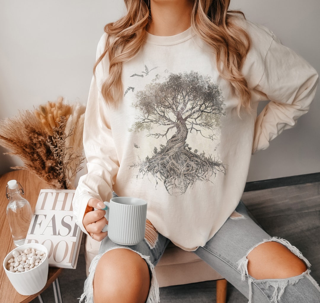 Vintage Tree of Life Long Sleeve Tshirt Nature Lover Long Sleeve Tee ...