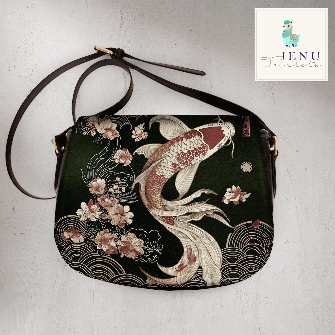 Japanese Koi Fish Large Saddle Bag Vintage Asian Art Nouveau Shoulder ...