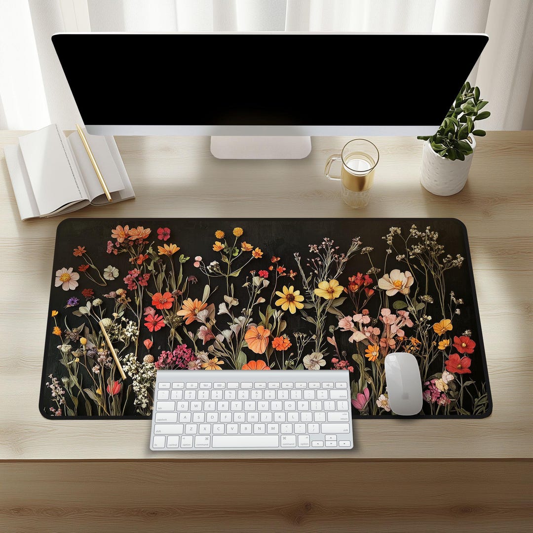 Pressed Wildflowers Desk Mat Floral Botanical Mousepad Green Nature ...