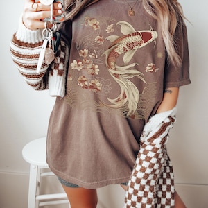 Vintage Japanese Koi Fish Tshirt Nautical Animal Asian Shirt Art ...