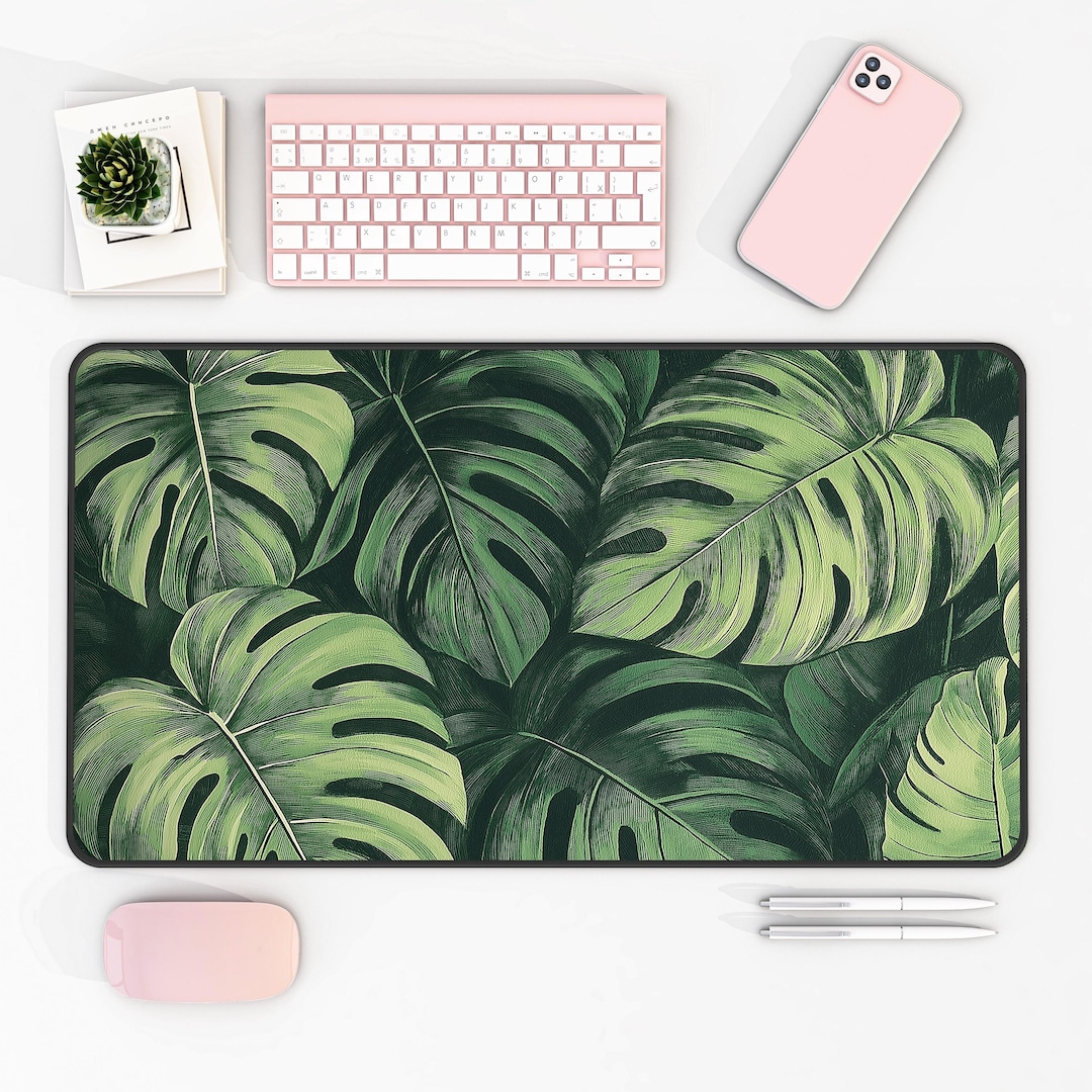 Green Art Nouveau Monstera Desk Mat Plant Lover Botanical Mousepad ...