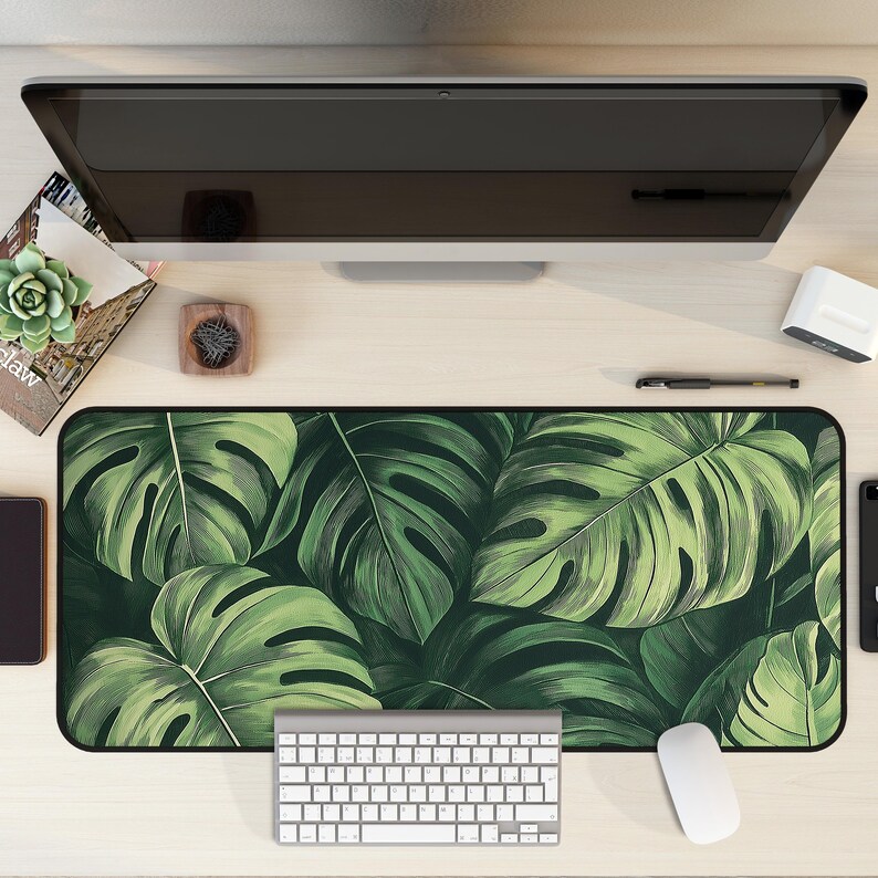 Green Art Nouveau Monstera Desk Mat Plant Lover Botanical Mousepad ...