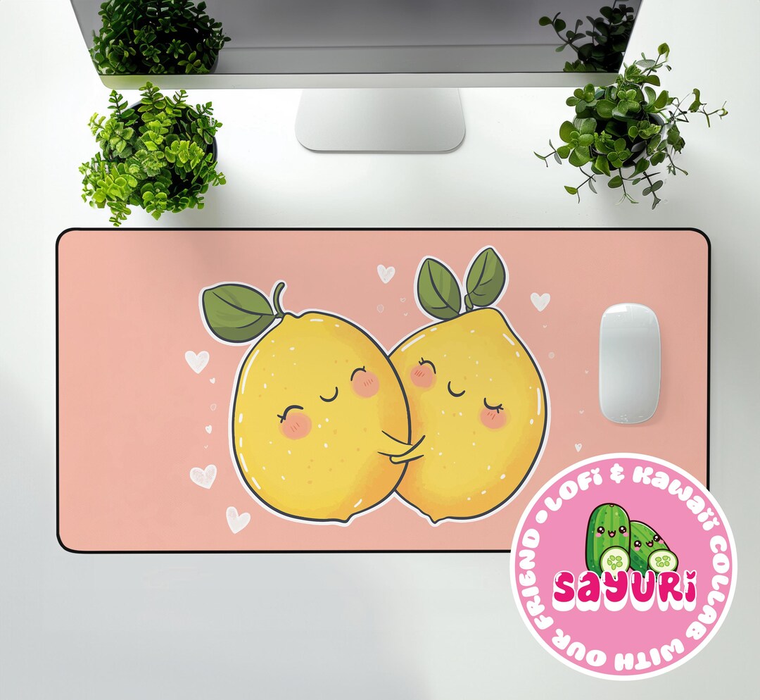 Cute Kawaii Lemon Love Desk Mat Chibi Gaming Mousepad Fruit Food Hug ...