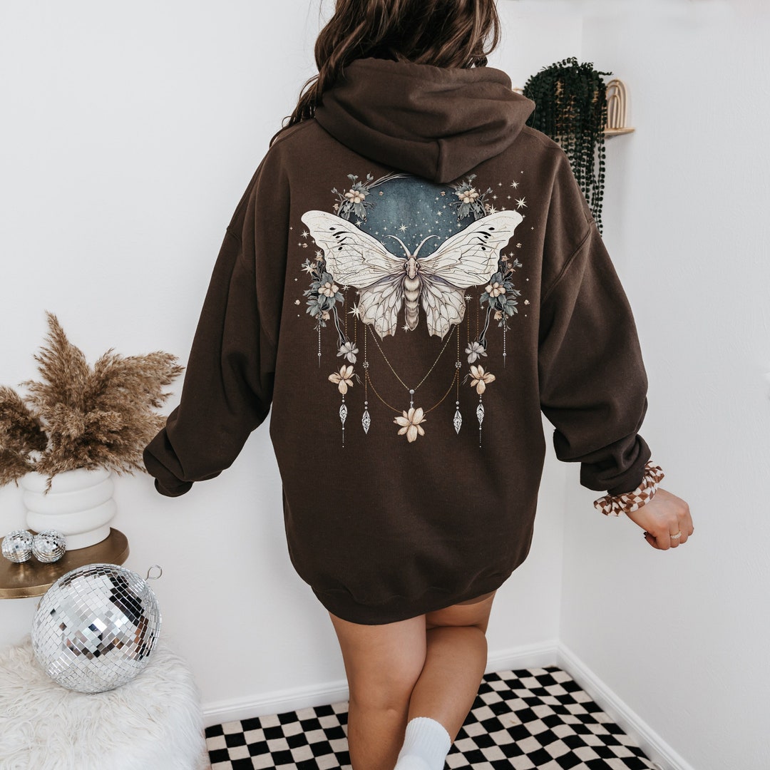 Vintage Boho Dreamy Luna Moth Hoodie Celestial Charms Lunar White Moth ...