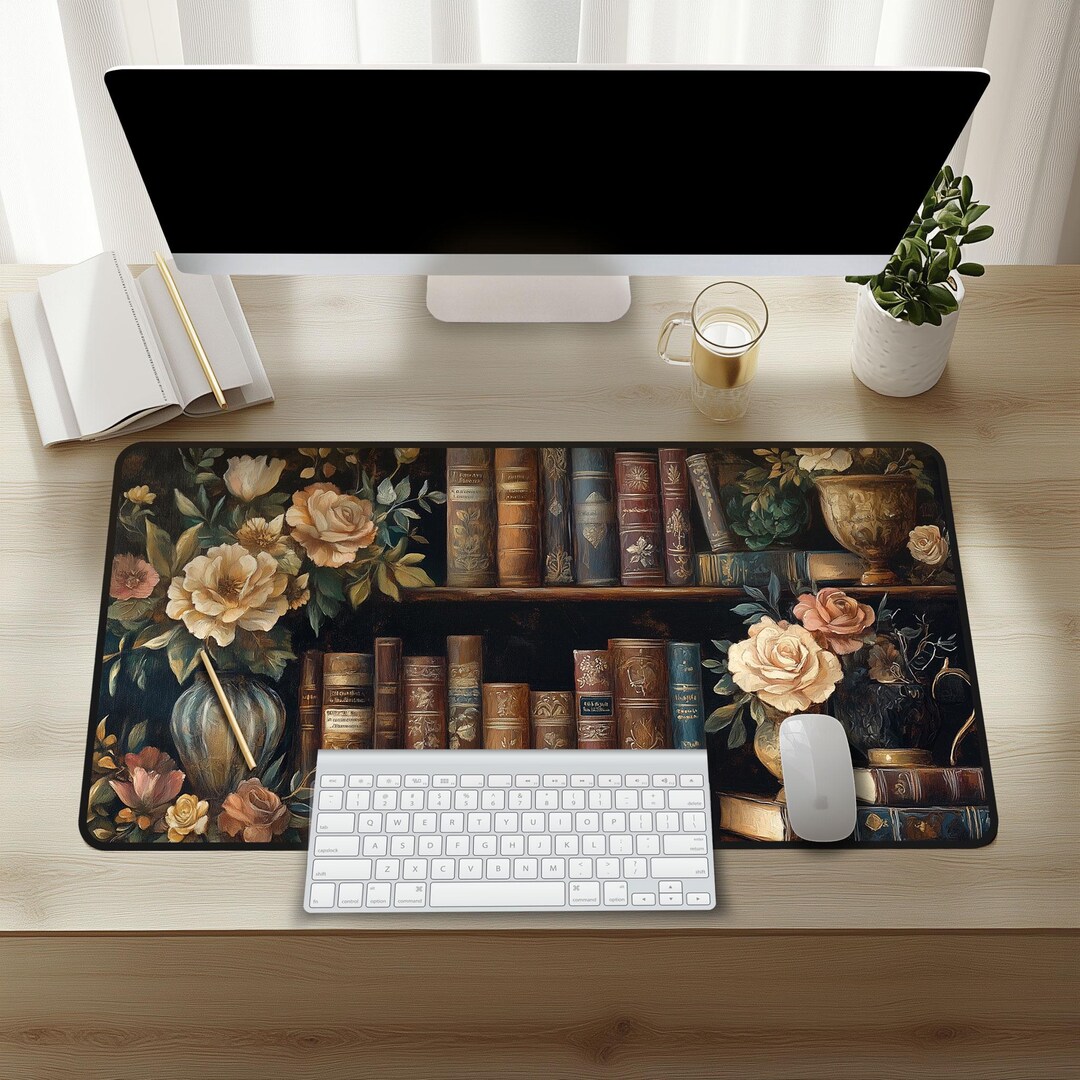 Romantic Book Bookish Reading Desk Mat Library Light Academia Mousepad ...