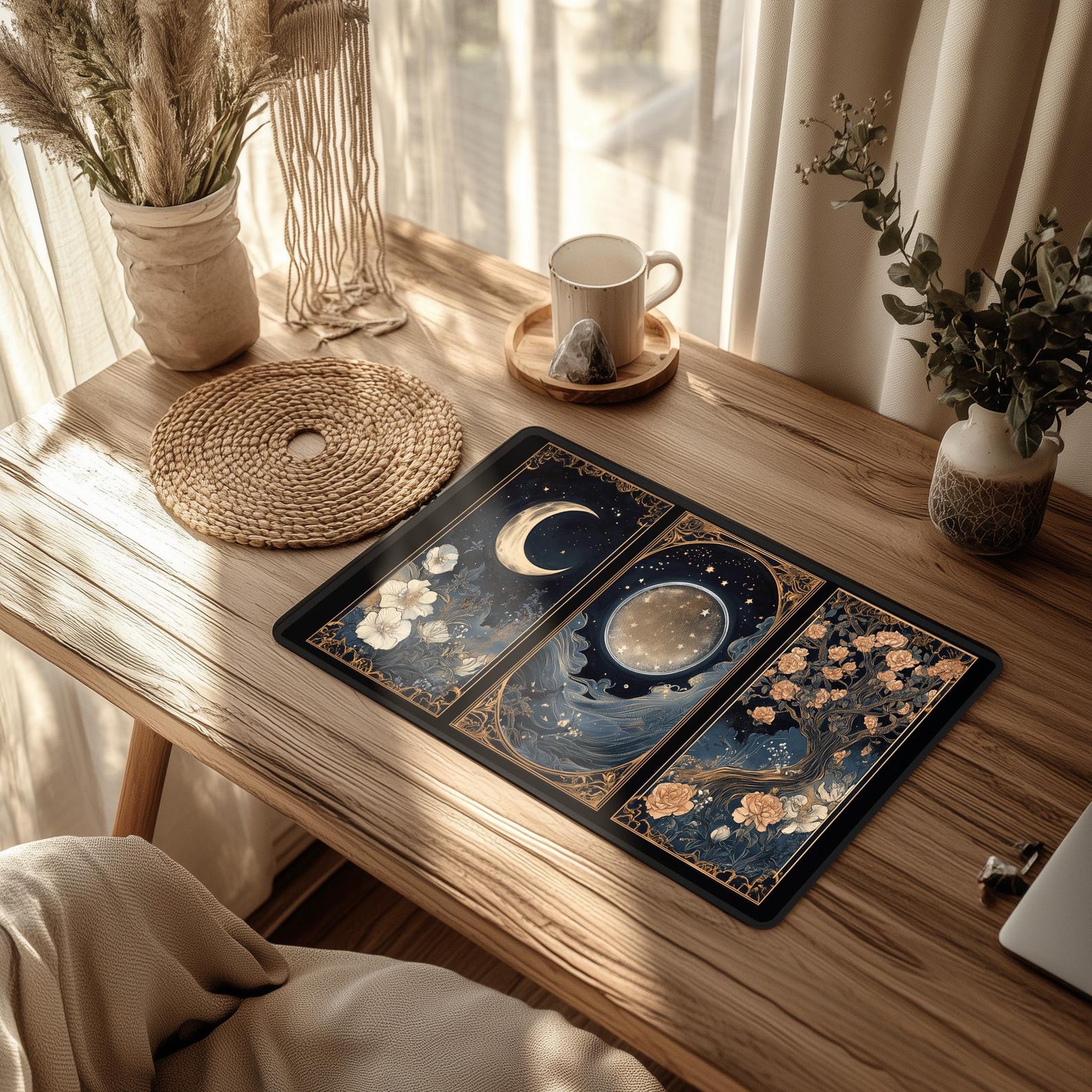 Celestial Lunar Nature Tarot Card Desk Mat Dark Green Witch Night ...