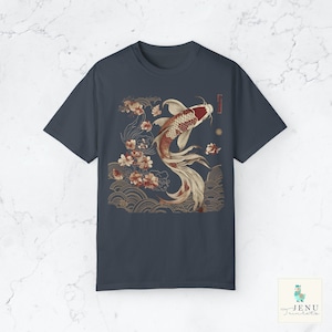 Vintage Japanese Koi Fish Tshirt Nautical Animal Asian Shirt Art ...