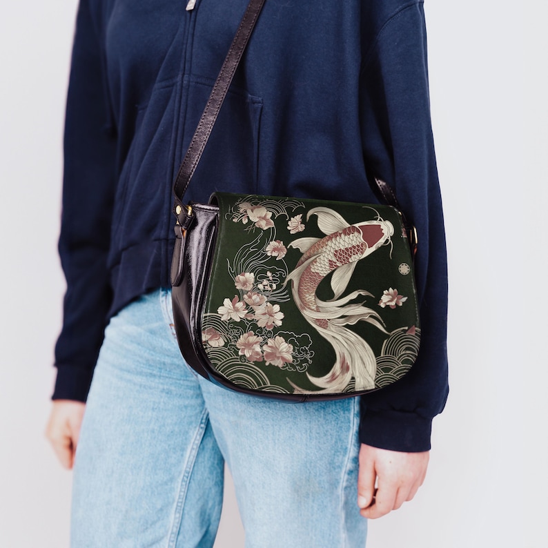 Japanese Koi Fish Saddle Bag Vintage Asian Art Nouveau Shoulder Bag ...