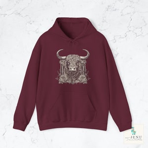 Boho Vintage Highland Cow Hoodie Western Cowboy Cowgirl Sweater Farm ...