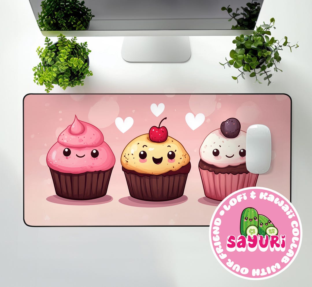 Three Super Cute Chibi Muffins Desk Mat Kawaii Art Mousepad Gaming ...