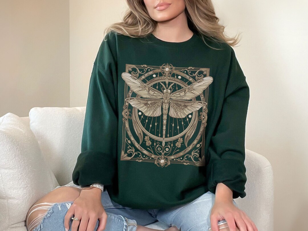 Fairycore Vintage Victorian Dragonfly Sweatshirt Art Nouveau Animal Top ...