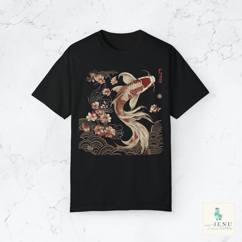 Vintage Japanese Koi Fish Tshirt Nautical Animal Asian Shirt Art ...