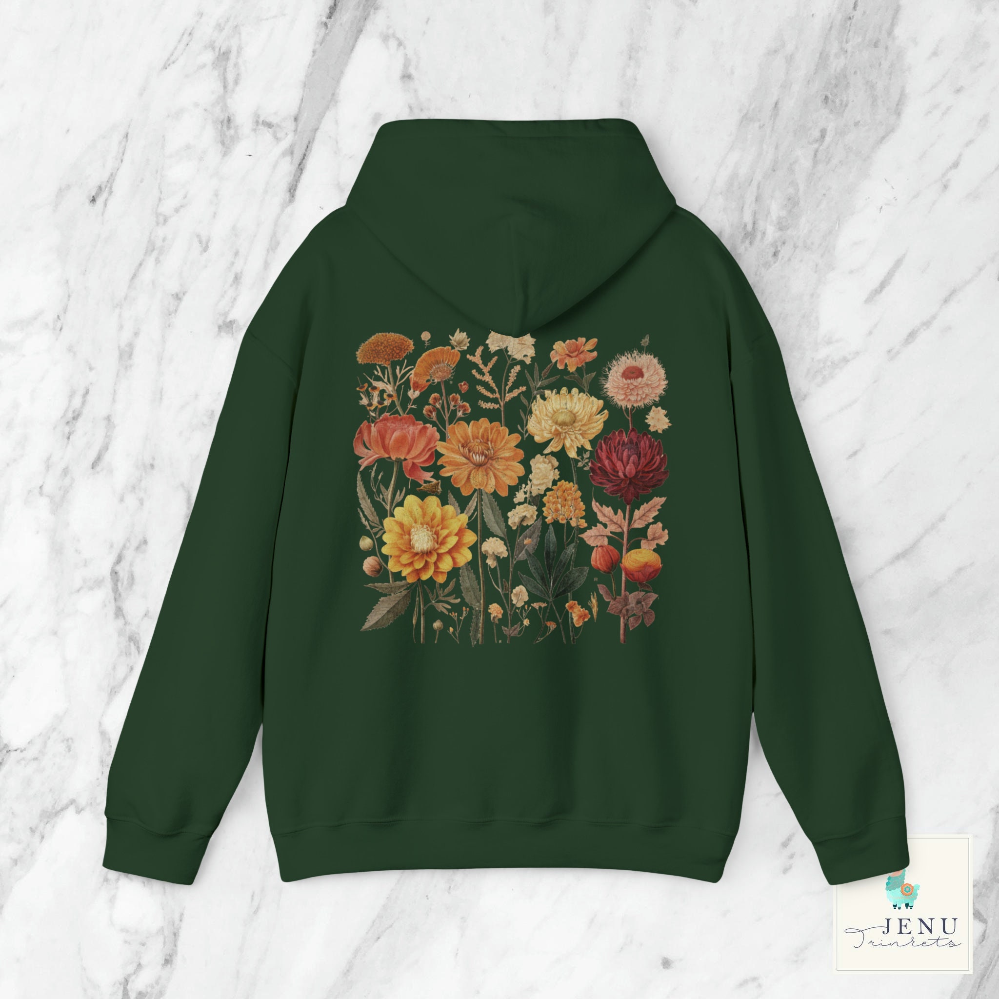 Retro Boho Fall Pressed Flowers Hoodie Vintage Floral Autumn Leaf ...