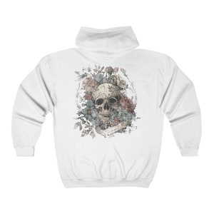 Vintage Skull Tattoo Design Zip up Hoodie Whimsigoth Roses Flower ...