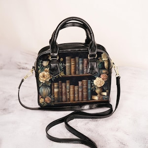 Vintage Bookish Library Shoulder Handbag Reading Bookworm Crossbody Bag ...