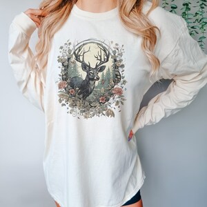 Vintage Victorian Woodland Deer Long Sleeve Tshirt Whimsical Forest ...