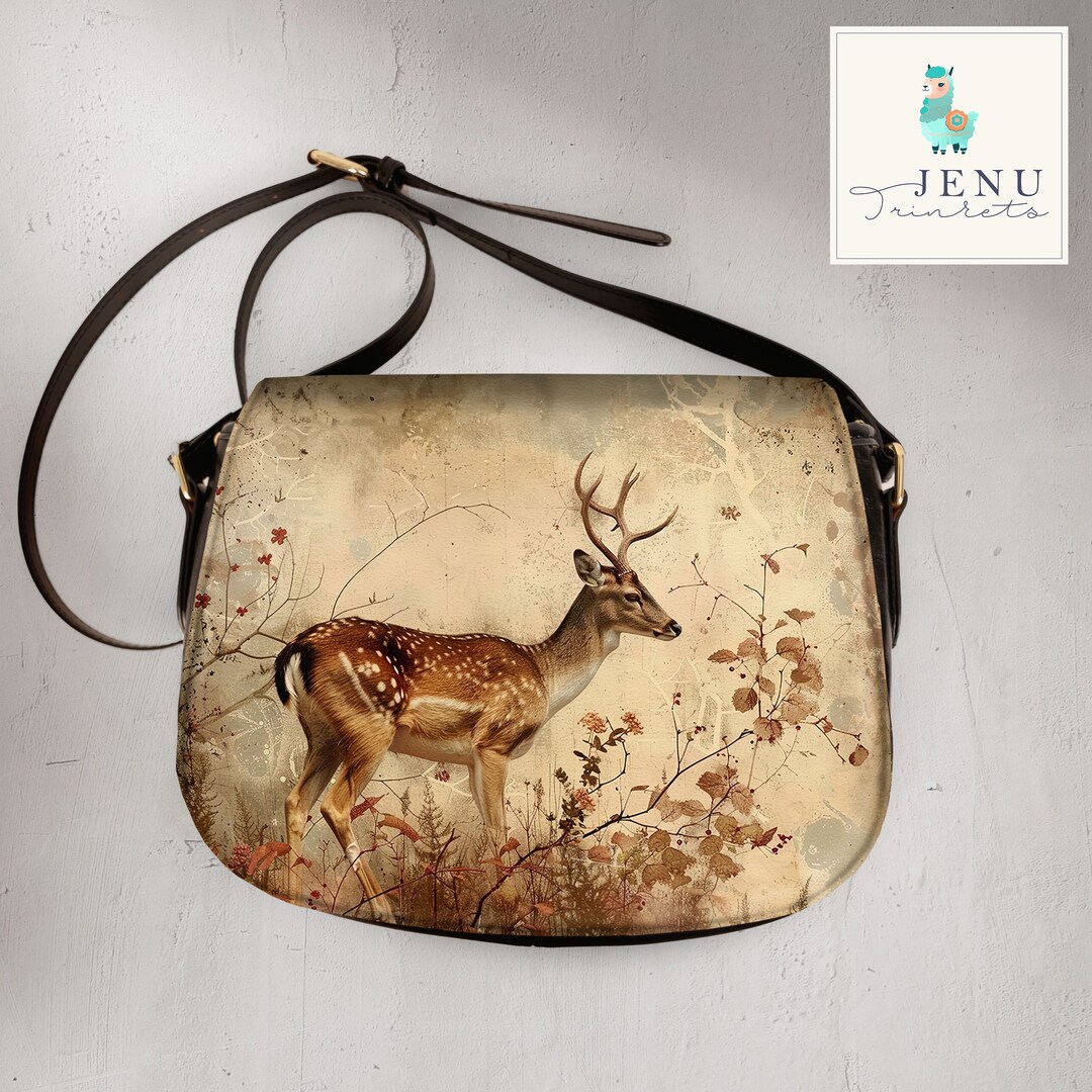 Vintage Victorian Young Deer Painting Shoulder Bag Fawn Woodland Animal ...