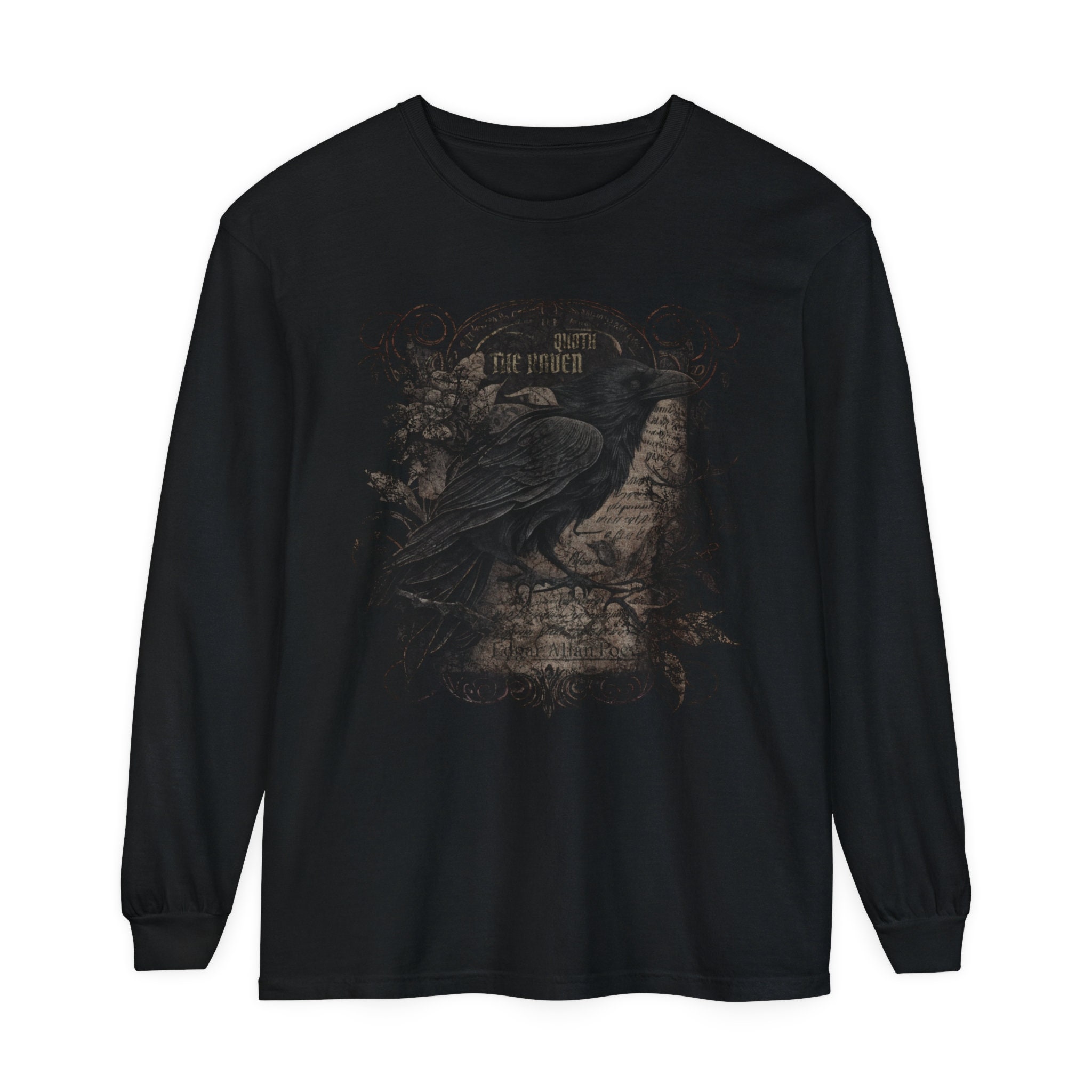 Edgar Allan Poe Long Sleeve T-shirt Poe Shirt Vintage Raven Long Sleeve ...