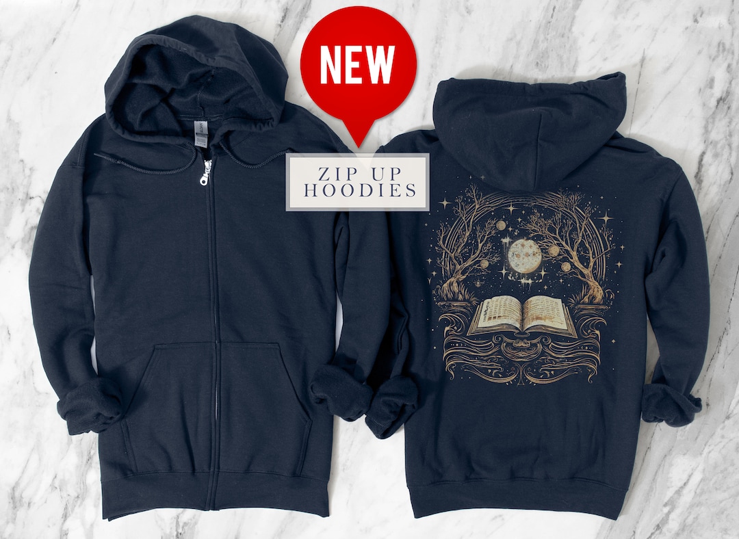Magical Book Full Zip up Hoodie Wiccan Witchcraft Spell Mystical Zipup ...