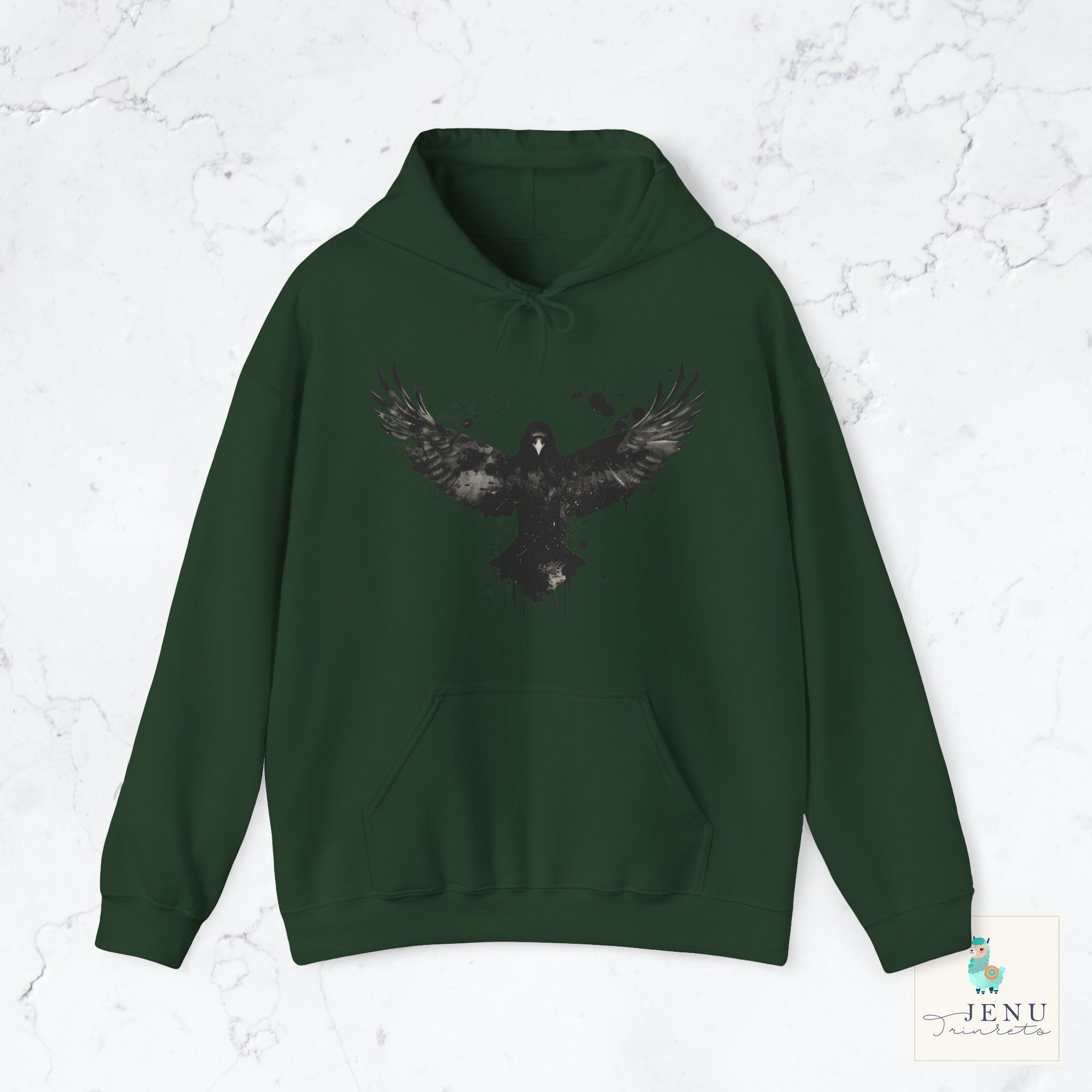 Gothic Ink Crow Hoodie Goth Flying Raven Bird Sweater Witchy Dark ...