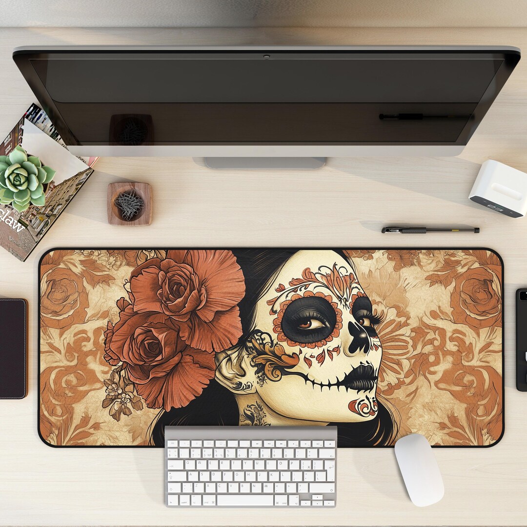 Day of the Dead Desk Mat Dia De Los Muertos Mexican Makeup Mousepad ...