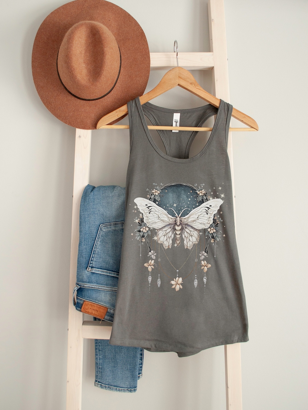 Vintage Boho Dreamy Luna Moth Womens Tank Top Celestial Charms Lunar ...