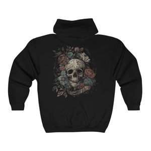 Vintage Skull Tattoo Design Zip up Hoodie Whimsigoth Roses Flower ...