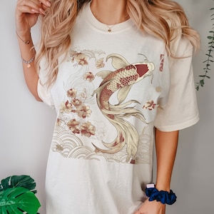 Vintage Japanese Koi Fish Tshirt Nautical Animal Asian Shirt Art ...