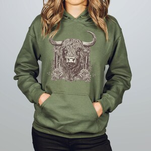 Boho Vintage Highland Cow Hoodie Western Cowboy Cowgirl Sweater Farm ...