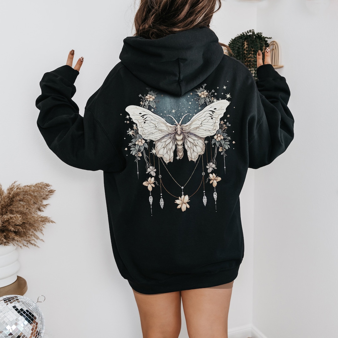 Vintage Boho Dreamy Luna Moth Hoodie Celestial Charms Lunar White Moth ...