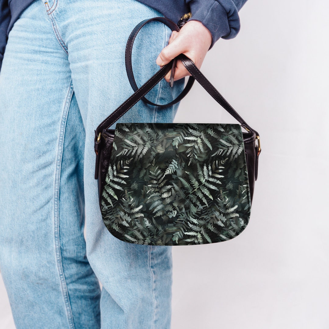 Nature Green Dark Fern PU Leather Shoulder Bag Nature Leafs Saddle Bag ...