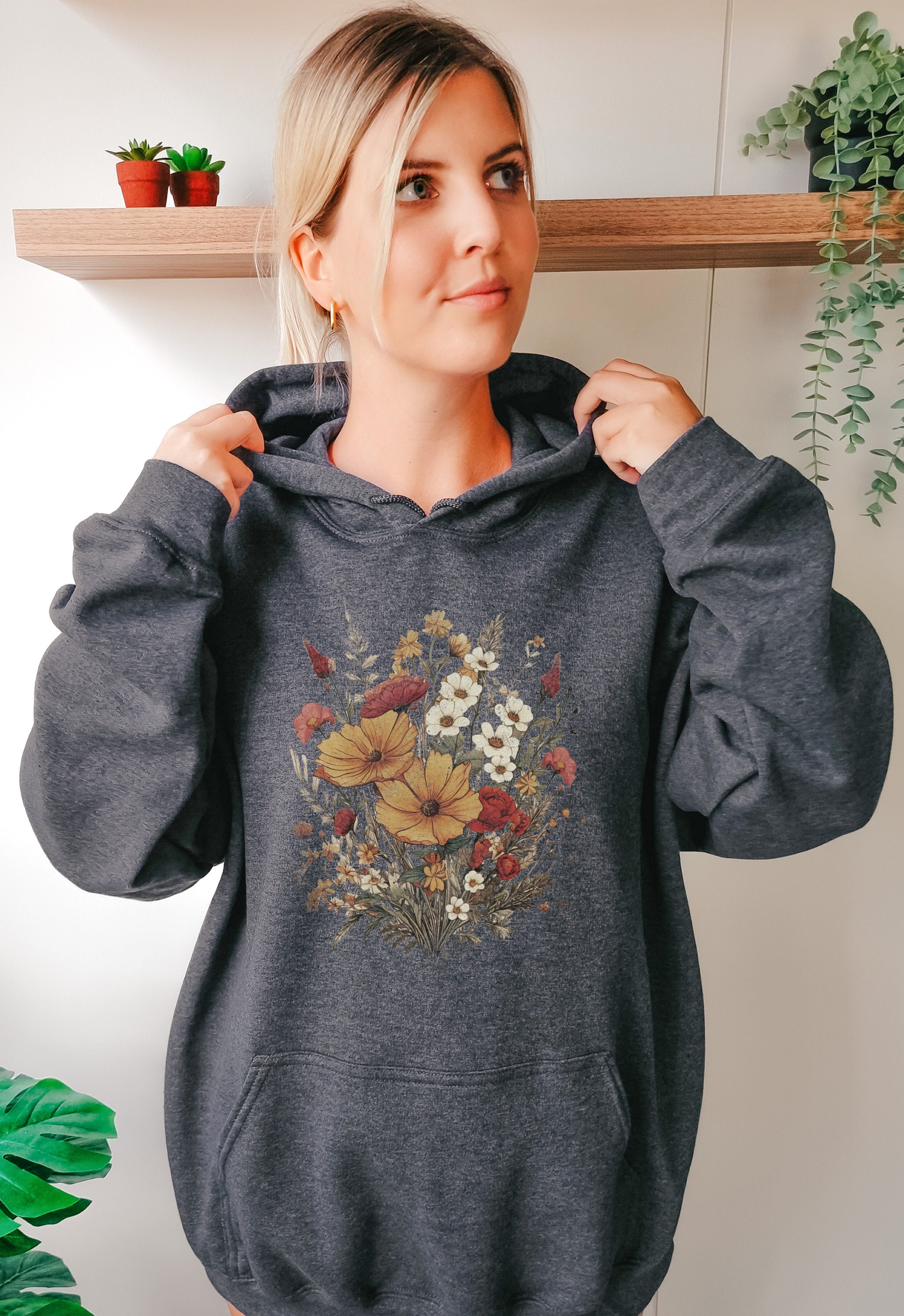 Retro Fall Flower Bouquet Hoodie Vintage Floral Autumn Shirt - Etsy