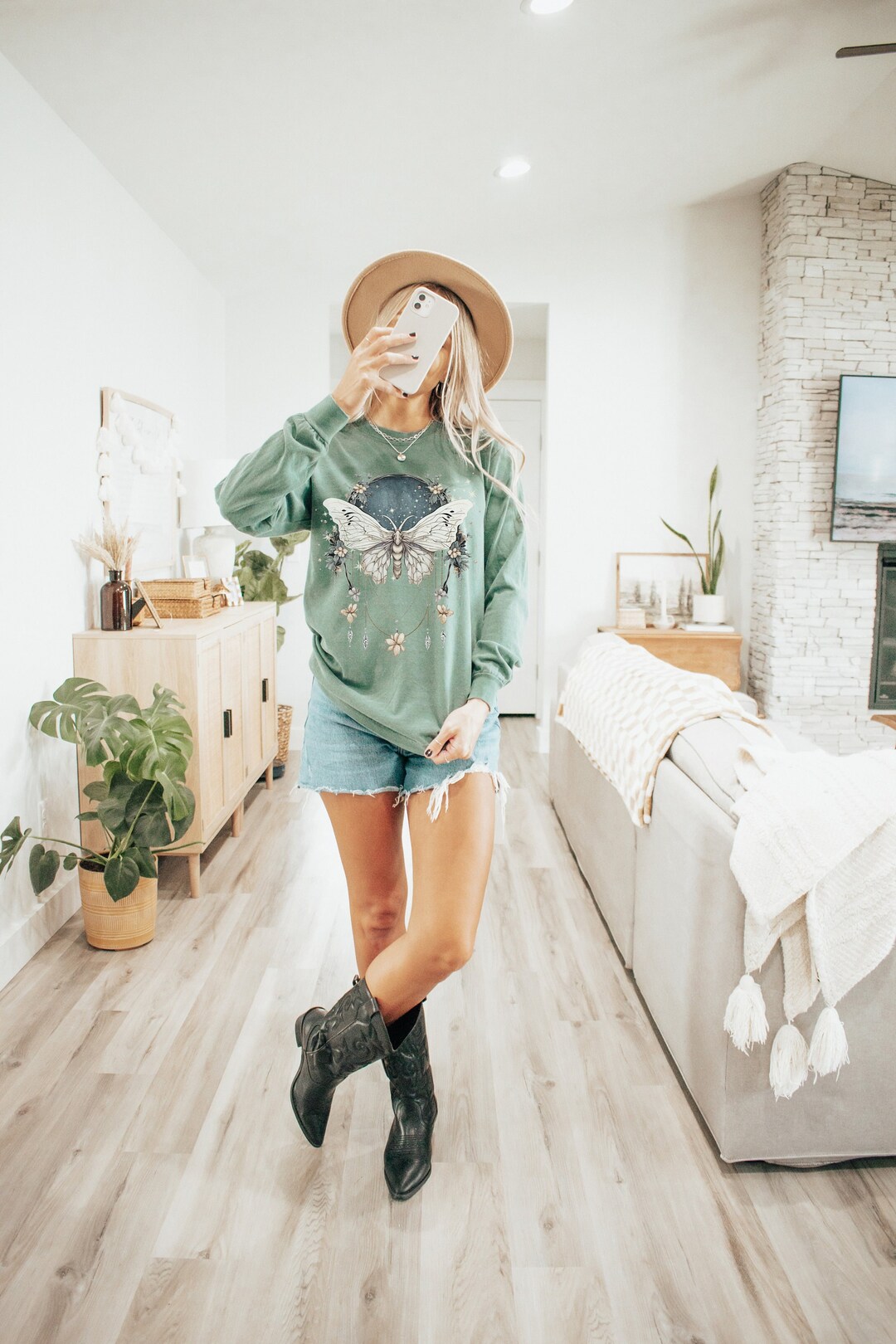 Vintage Boho Dreamy Luna Moth Long Sleeve Tshirt Celestial Charms Lunar ...