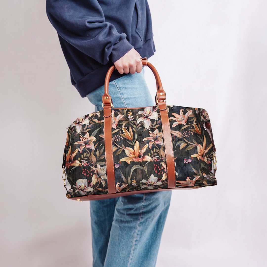 Vintage Lillies Canvas Flight Bag Floral Flower Lilly Weekender ...
