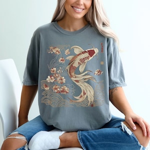 Vintage Japanese Koi Fish Tshirt Nautical Animal Asian Shirt Art ...