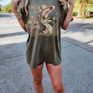 Vintage Japanese Koi Fish Tshirt Nautical Animal Asian Shirt Art ...