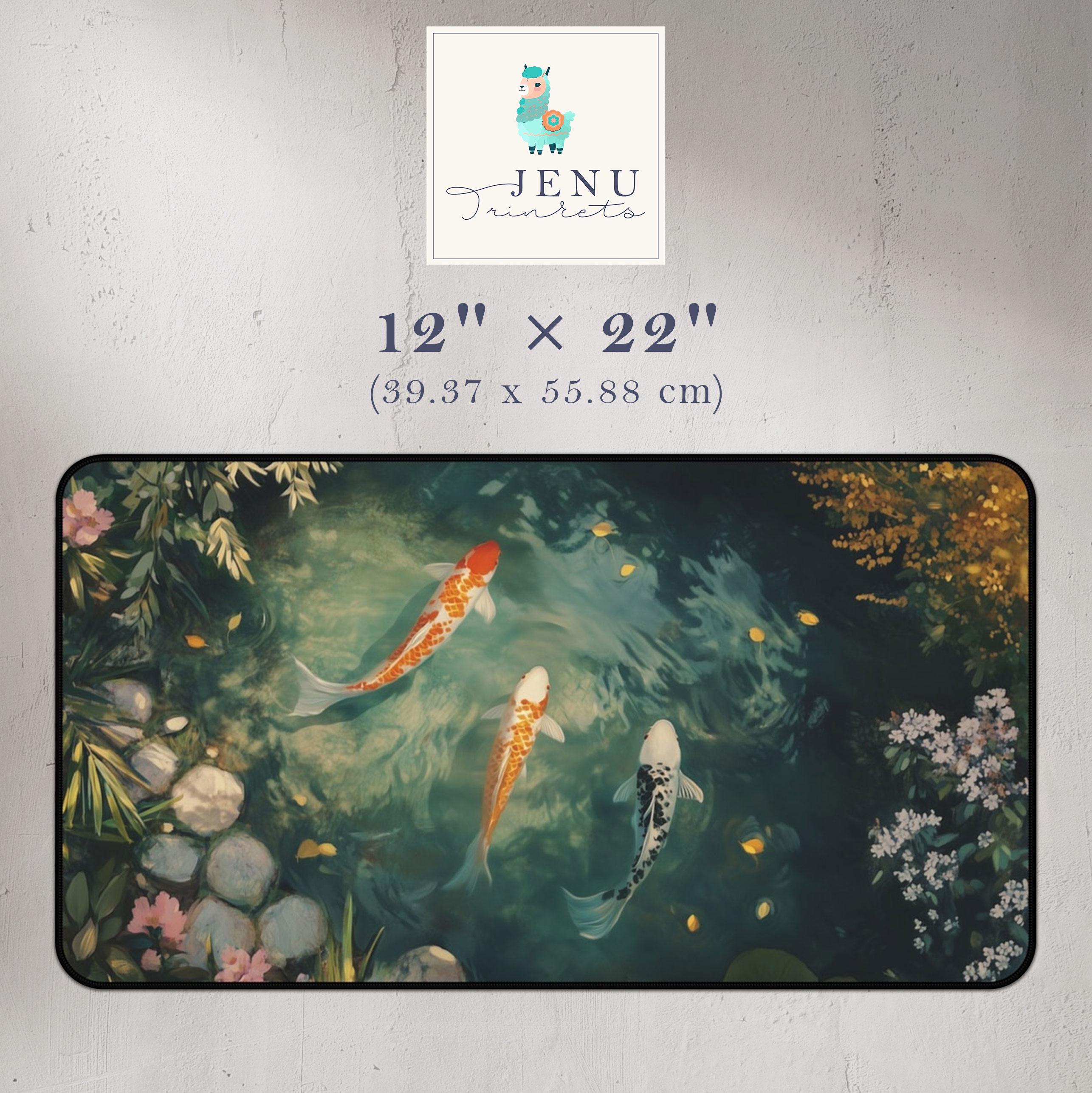 Cute Green Koi Fish Pond Desk Mat Vintage Art Painting Water Mousepad ...