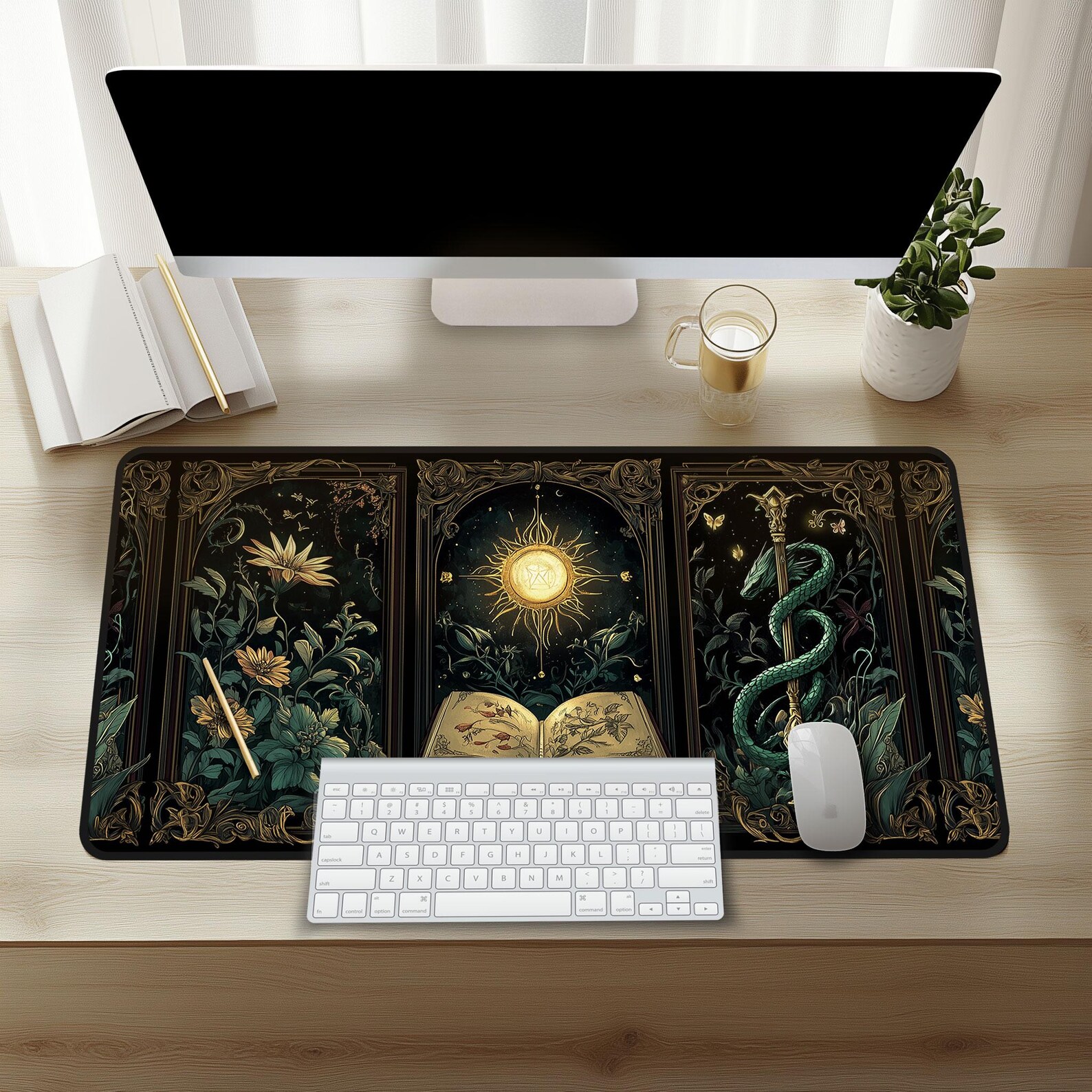 Vintage Witchy Mystical Sun Grimoire Desk Mat Magic Book Healing Gothic ...