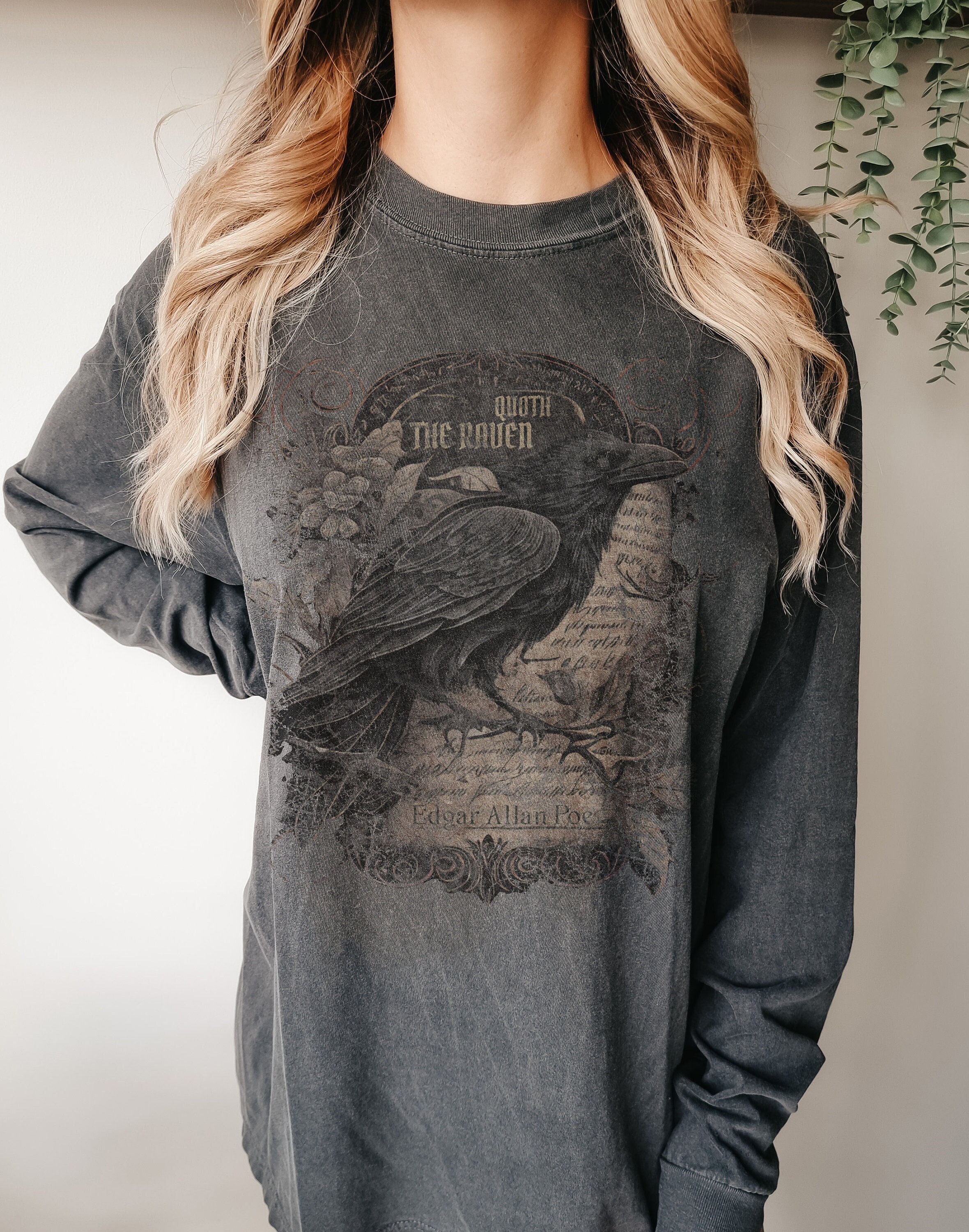 Edgar Allan Poe Long Sleeve T-shirt Poe Shirt Vintage Raven Long Sleeve ...