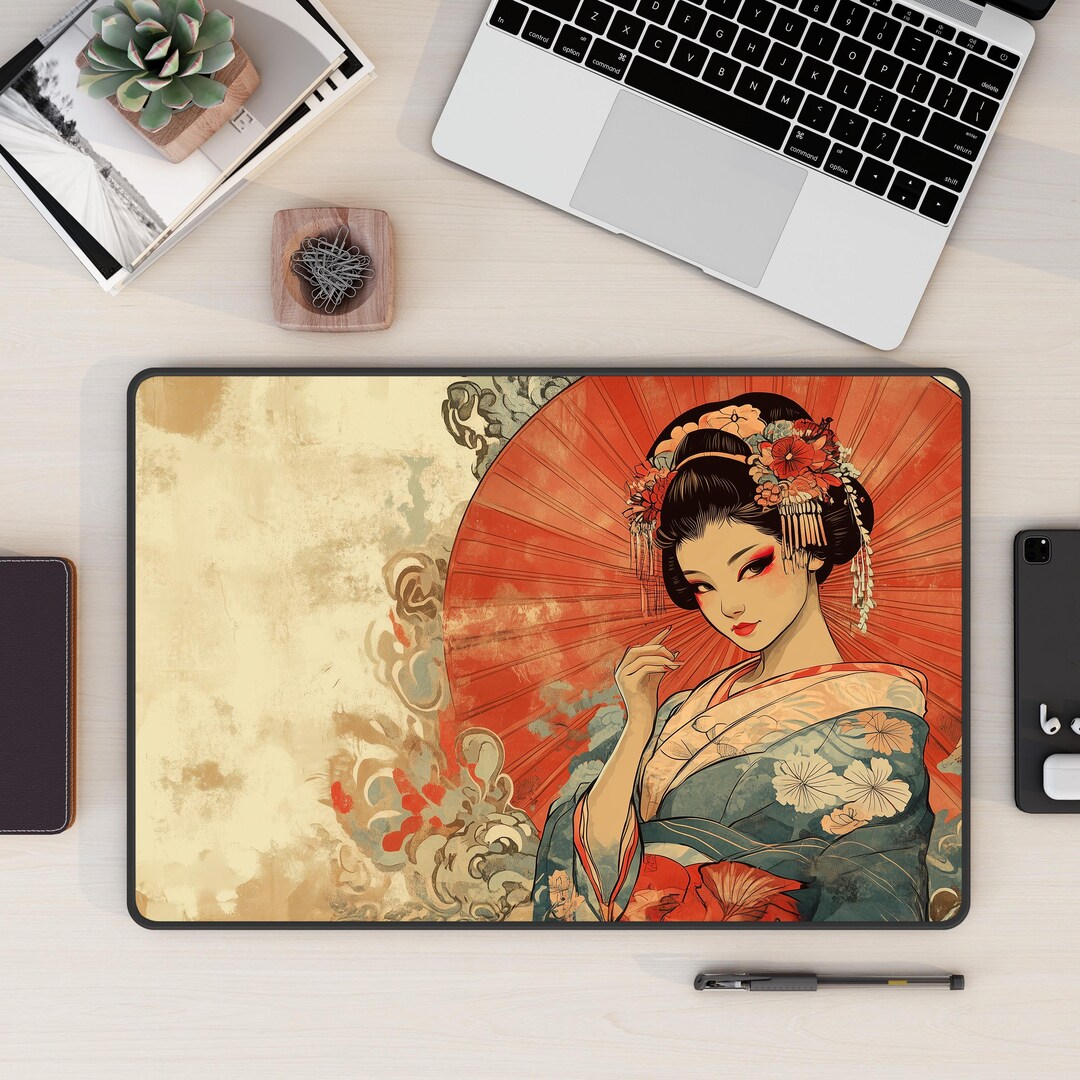 Geisha Japanese Desk Mat Japan Cute Asian Girl Mousepad Vintage Art ...