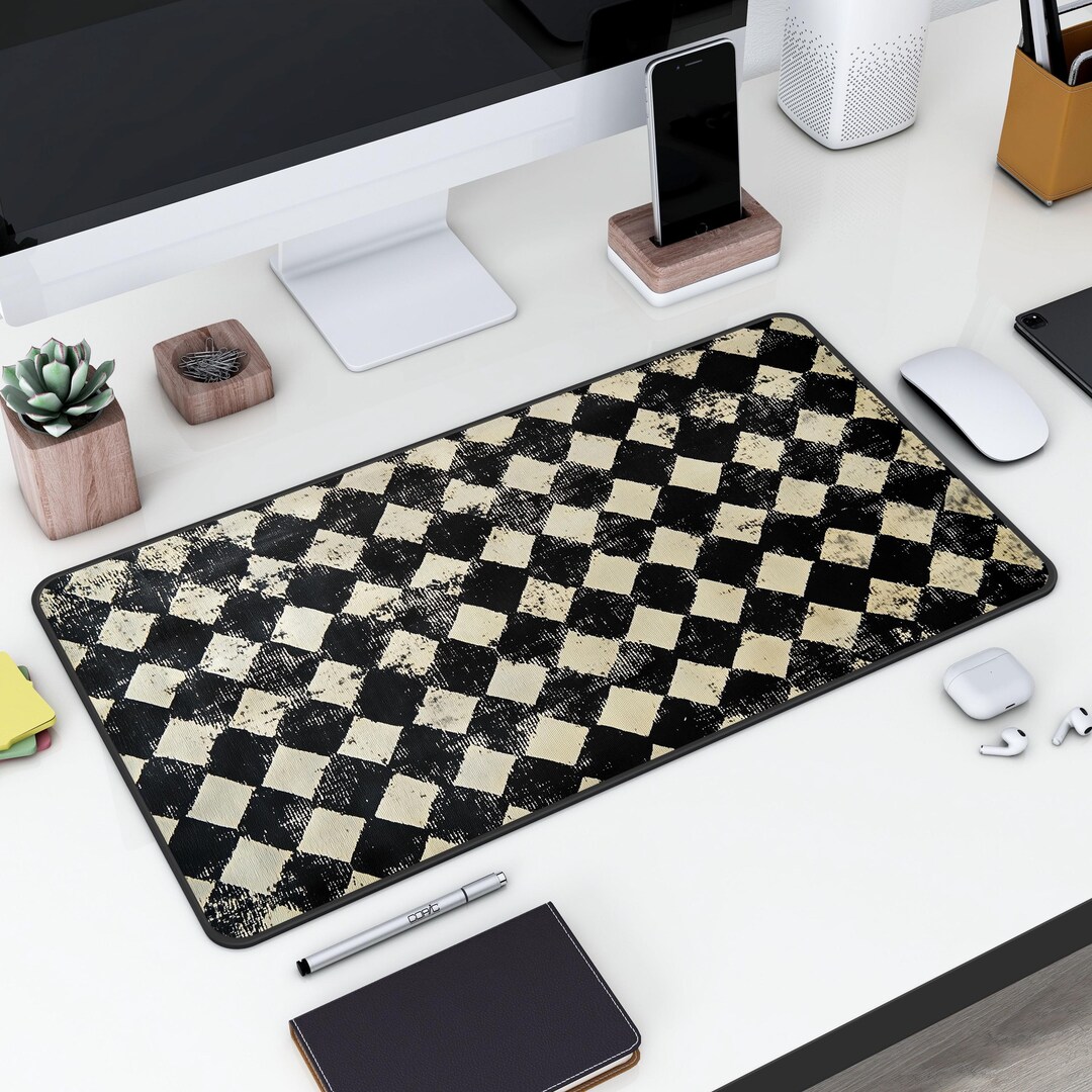 Black and White Checkered Desk Mat Cute Abstract Grunge Mousepad ...