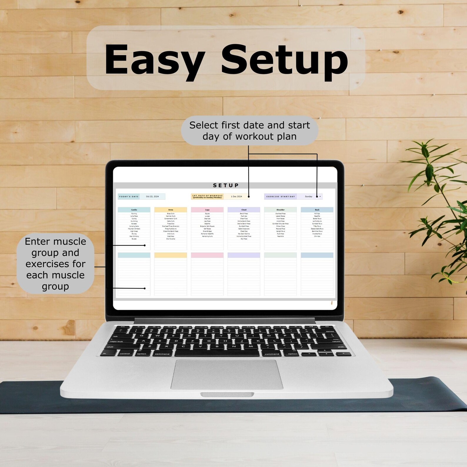 Workout Exercise Gym Planner Google Sheet for Fitness Progress Tracker ...