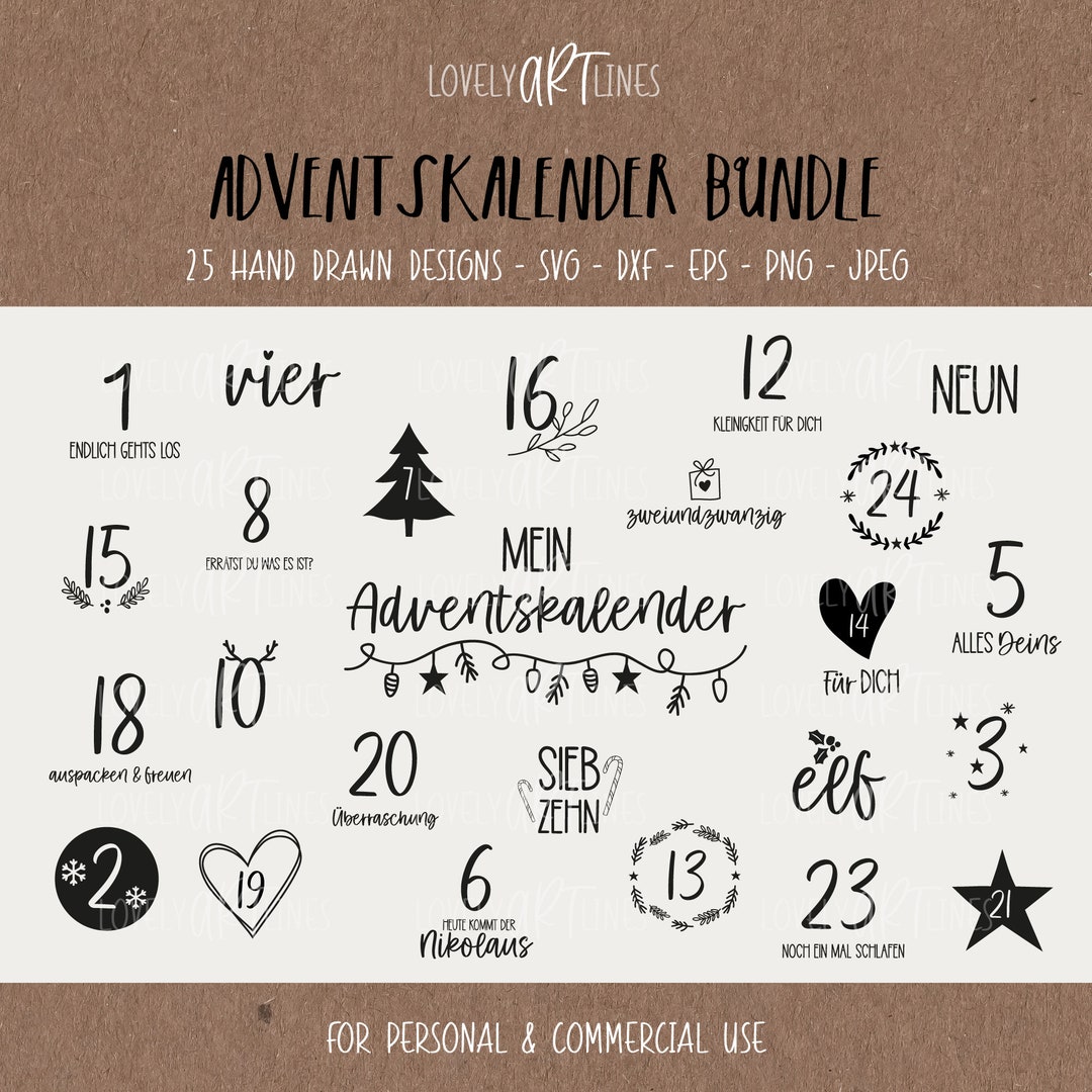 Advent Calendar SVG Bundle, Plotter Files Christmas for Cricut, X-mas ...