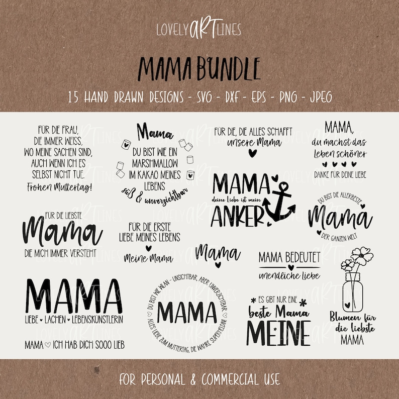 Mama SVG Bundle, Plotterdatei Mutter für Cricut, Muttertag Vector Icons, Mom PNG Clipart ...