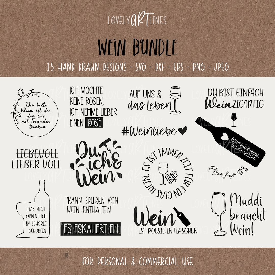 Wein SVG Bundle, Plotterdatei Wein für Cricut, Weinglas Vector Icons, Vino PNG Clipart, dxf, eps ...