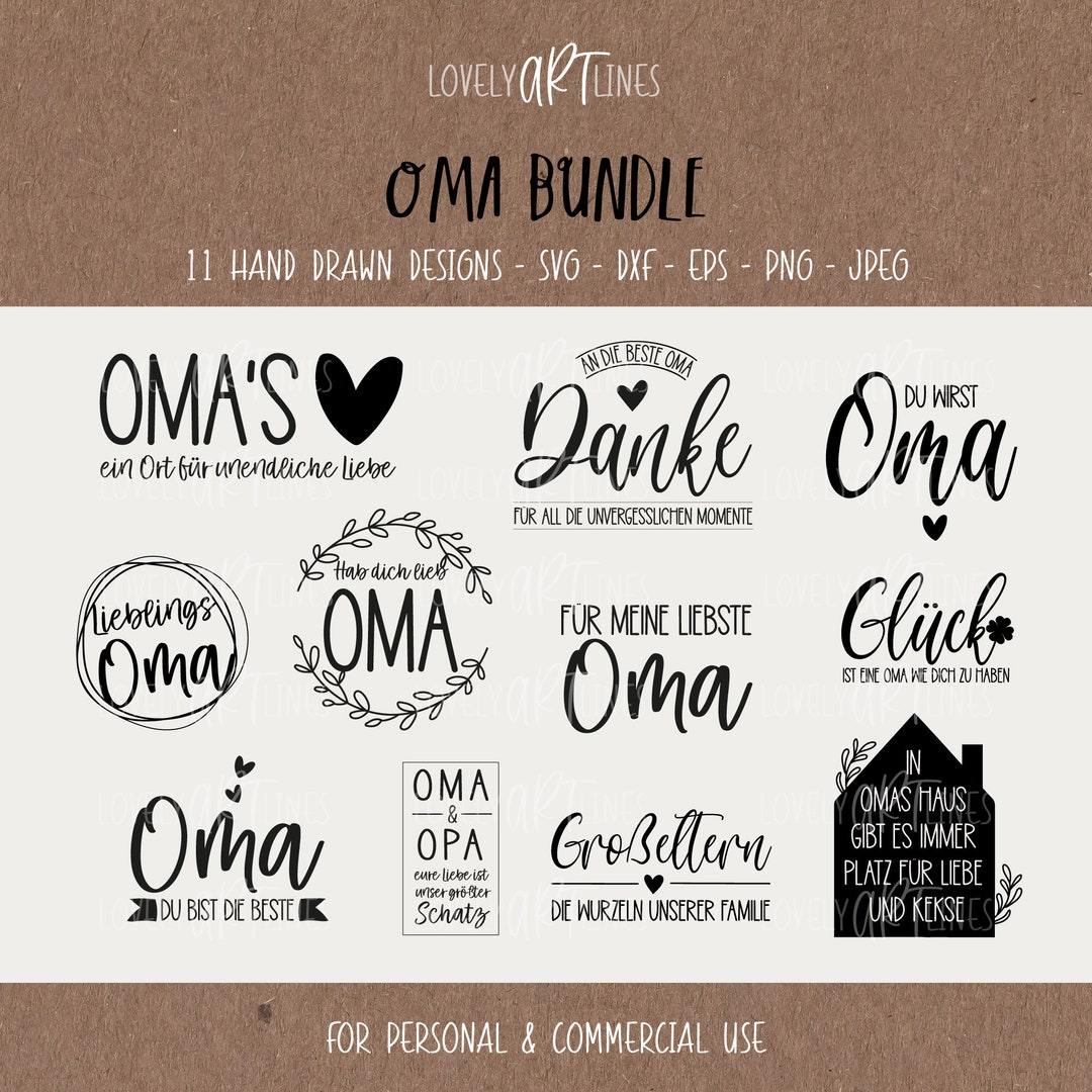 Oma SVG Bundle, Plotterdatei Oma für Cricut, Großmutter Vector Icons, Großeltern PNG Clipart ...