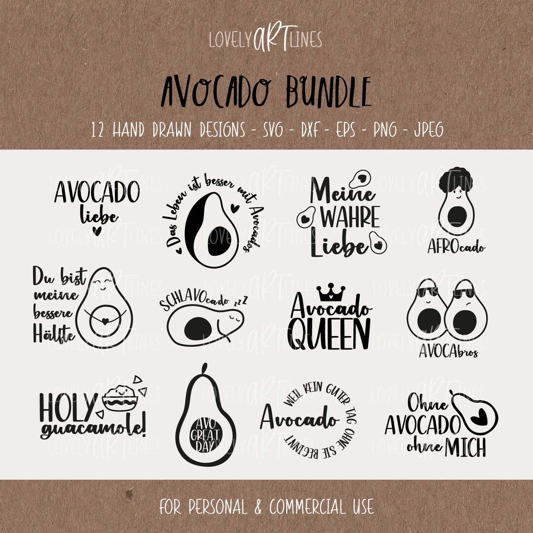Avocado SVG Bundle, Plotter Files Avocado for Cricut, Vegan Vector ...