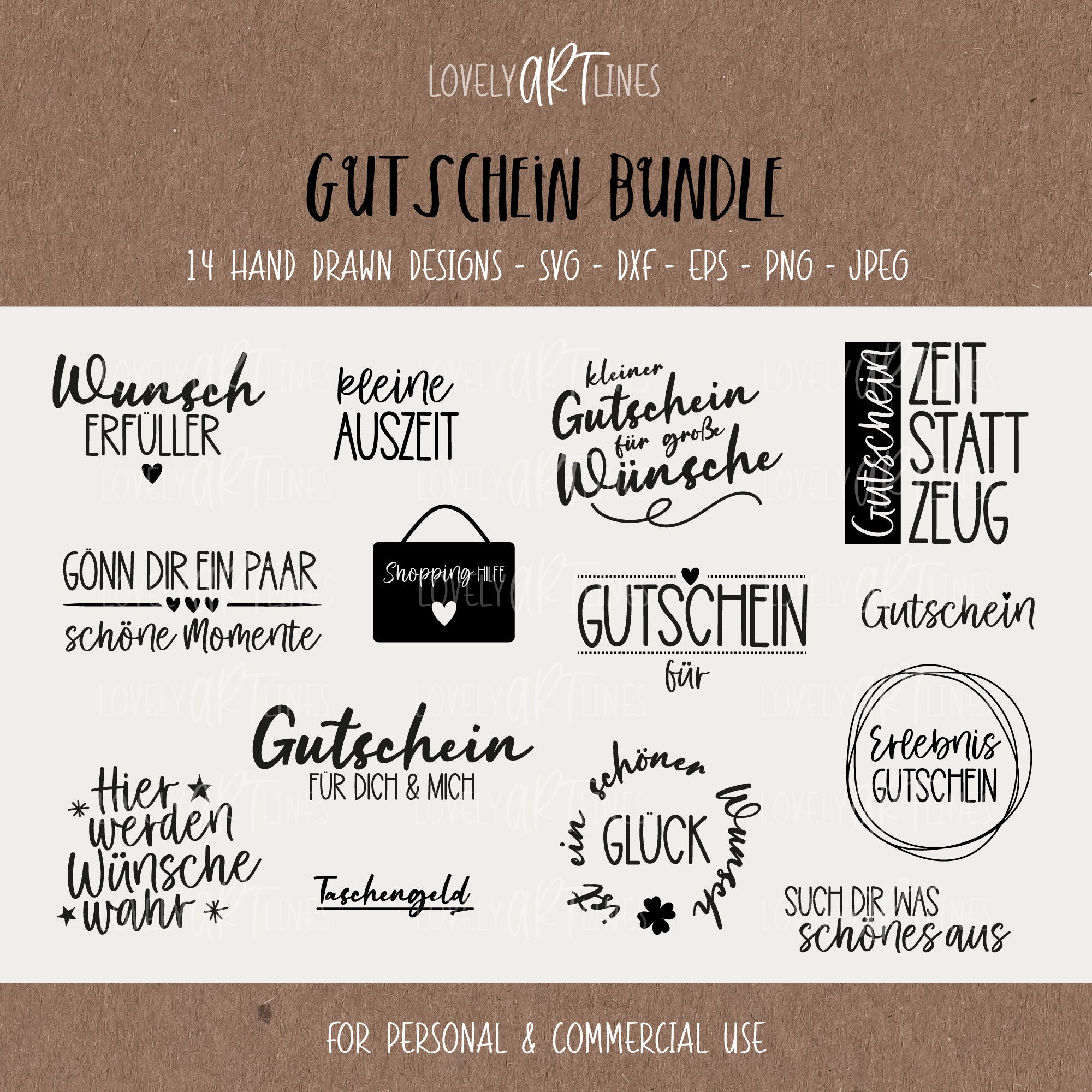 Gutschein SVG Bundle, Plotterdatei Geschenk für Cricut, Schenken Vector Icons, Wünsche PNG ...